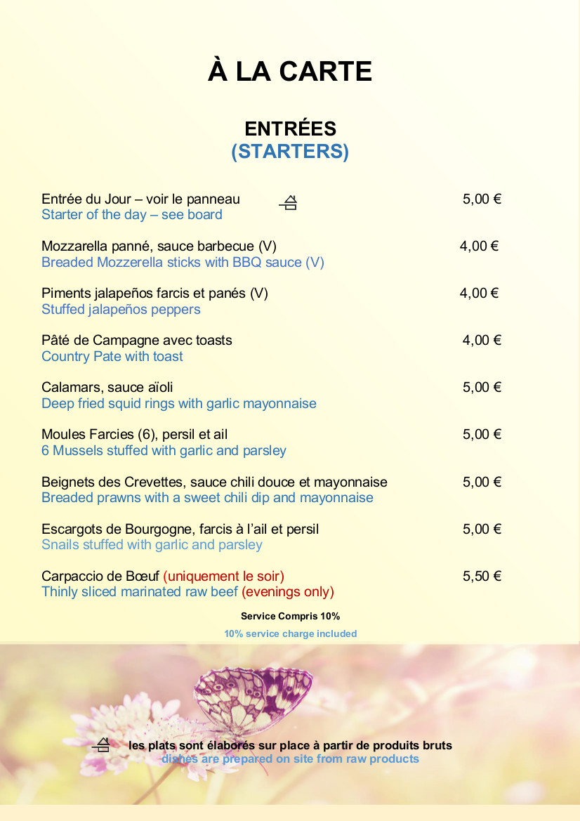Menus | L'Etoile d'Or